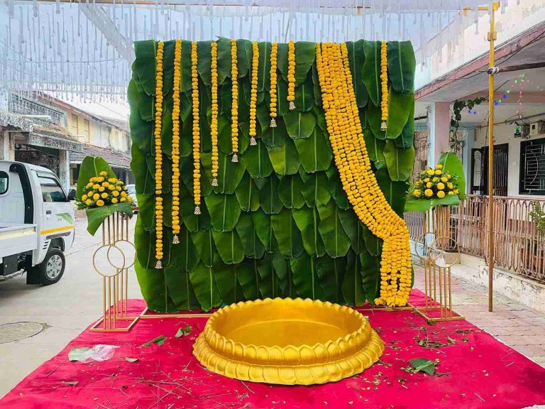 Banana Leaf Decoration for Haldi - Wedding Secrets